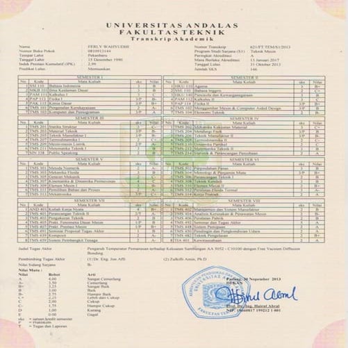 Transkrip Nilai S1 UGM
