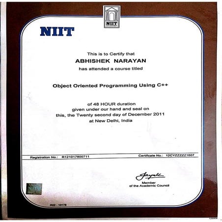 NIIT C++ Certificate | PDF
