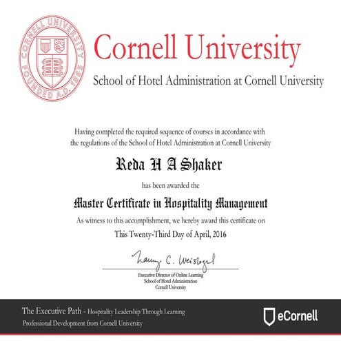 Master Certificate Of Hospitality Management | PPT