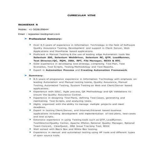 Rajasekar Resume QA | DOCX | Computer Software and Applications | Computing