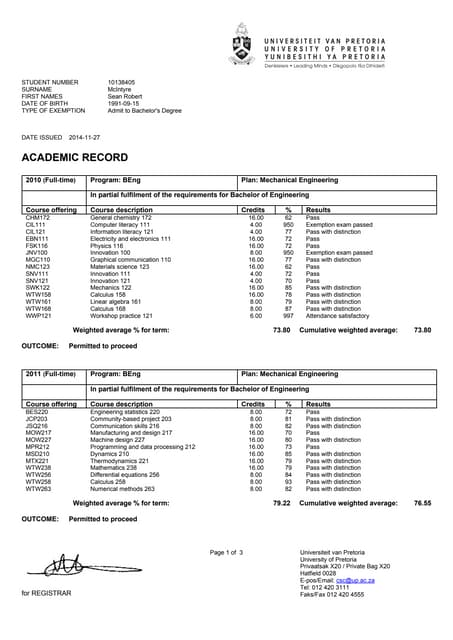 UP academic Record | PDF