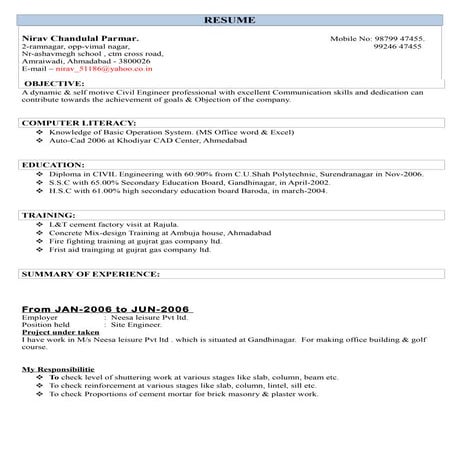 cv of nirav parmar-sr.civil engg | PDF
