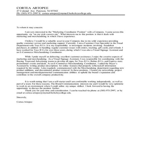 Cortea Artopee Coverletter 2015 (1) | DOCX | Business | Business and ...