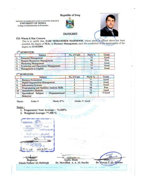 M.Sc Transcript | PDF