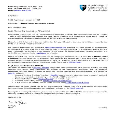 Part 1 MRCOG result (3) | PDF