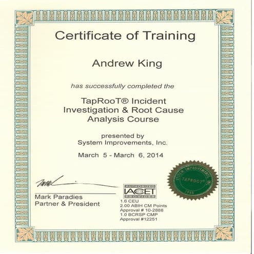 TapRoot Certificate - March 2014 | PDF