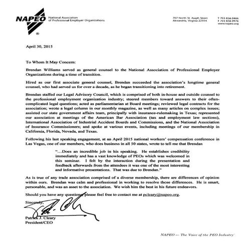 NAPEO Reference Letter | PDF