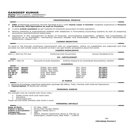 CV OF CMA SANDEEP KUMAR | PDF