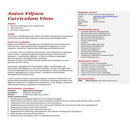 CV Anton Viljoen | PDF