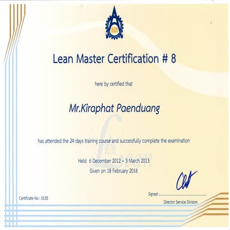Lean Master Certification | PDF