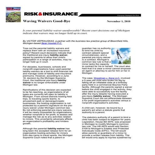 Waving Waivers Good - Risk & Insurance magazine | PDF
