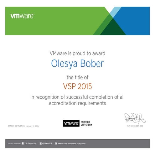 certificate_VmWare_VSP 2015 | PPT