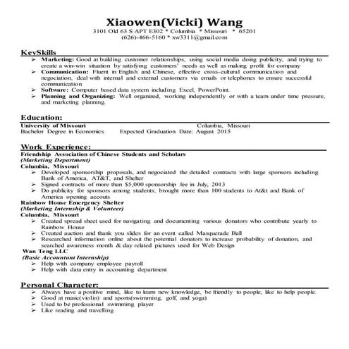 Xiaowen Wang resume | PDF