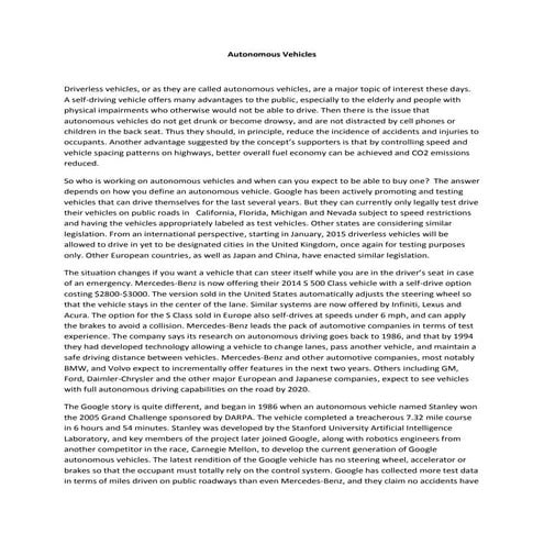 Autonomous Vehicles | PDF