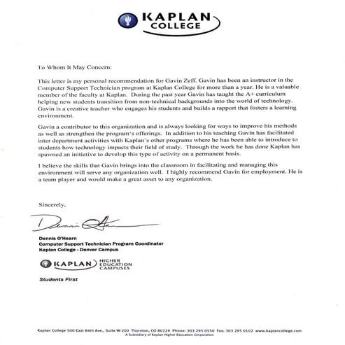 Kaplan Letter | PDF