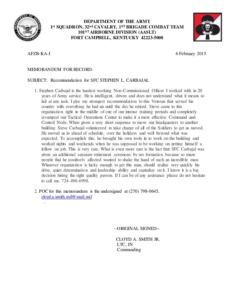 LTC Smith's Recommendation