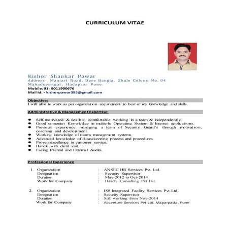 Kishor Pawar Resume | PDF | Free Download