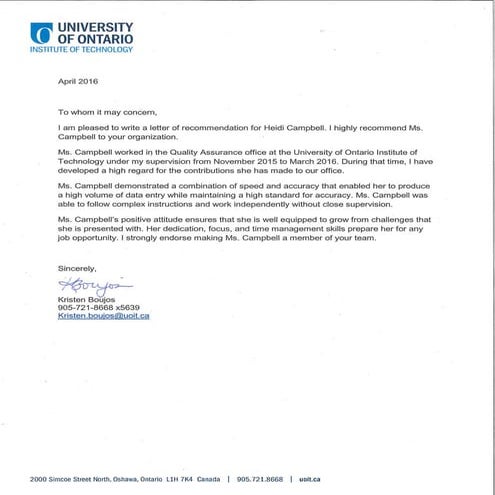 Reference Letter Heidi Campbell from Kristen Bojous | PDF