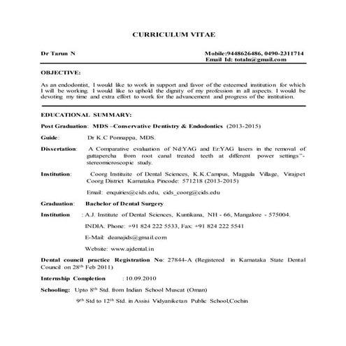 Dr Tarun Resume | DOCX
