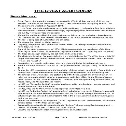 The Great Auditorium Fact Sheet Summer 2013 | PDF