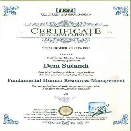 Certificate Fundamental HRM | PDF