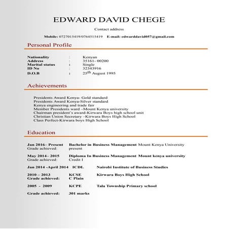 Edward David Chege Cv | PDF