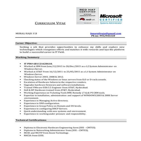 Resume Murali Raju | DOCX