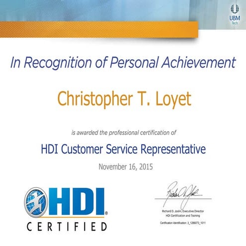 Christopher T. Loyet HDI Certificate | PDF | Internet Safety | Parenting