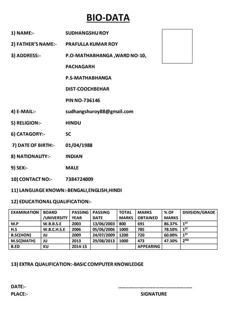 RAMESH BIODATA | PDF