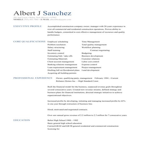Albert Sanchez Resume # | DOC