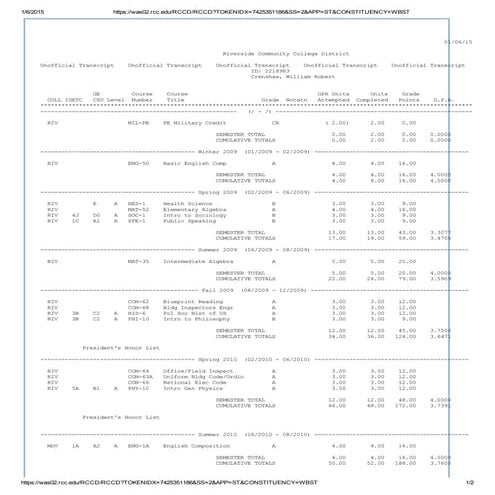 RCC Transcript | PDF