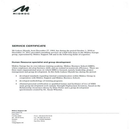 SERVICE CERTIFICATE | PDF