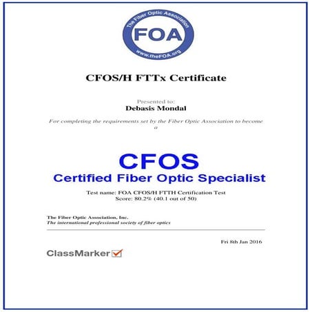 Certificate-CFOS-H (Fiber To The Home) | PDF