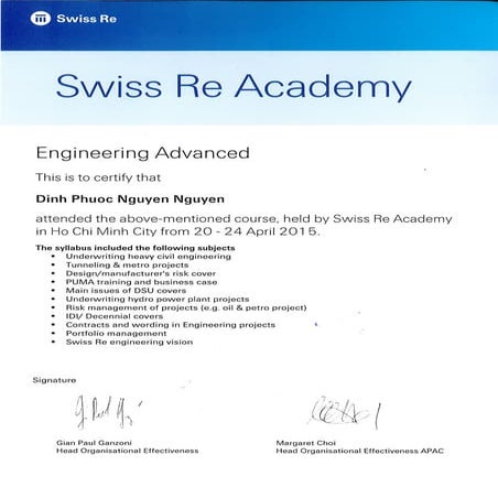 SWISS RE CERTIFICATE | PDF