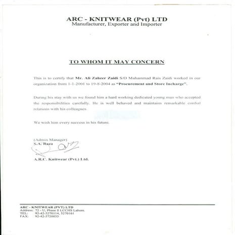 Experince Certificate ARC Knitwear | PDF | Style & Fashion