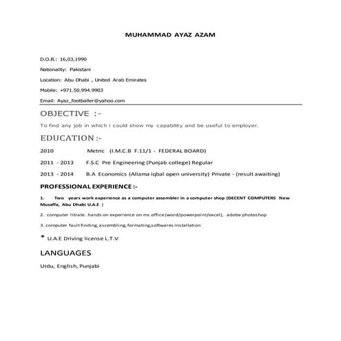 MUHAMMAD-AYAZ-AZAM-cv | PDF