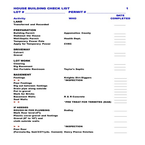 House Building Check List | DOCX | Home Improvement | Home & Garden