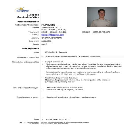 Europass - FILIP SUSTIC ( CV ) | PDF