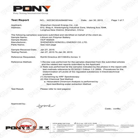 RoHS test report by SGS on 2012 | PDF