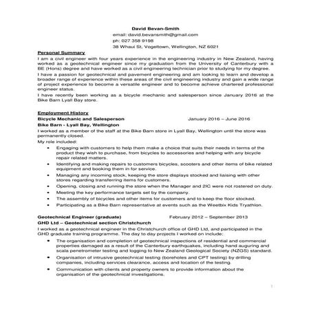 CV David Bevan-Smith | PDF