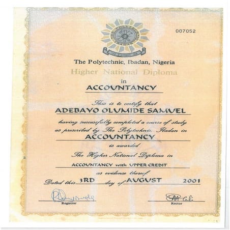 ADEBAYO SAMUEL OLUMIDE - HND CERTFIICATE | PDF