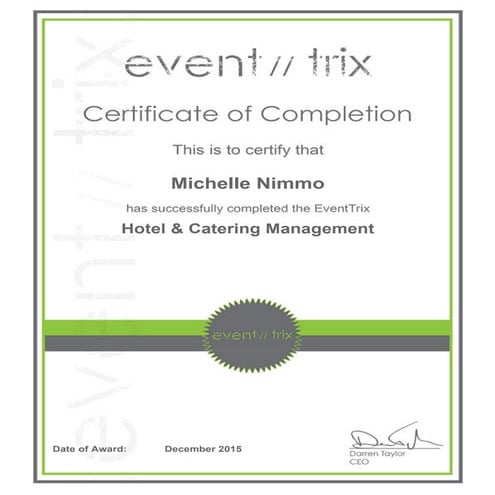 Hotel & Catering Management Certificate | PDF