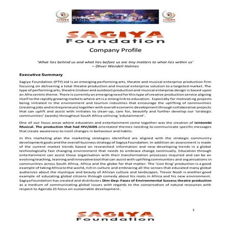 Sagiya Foundation Company Profile 2016 | DOCX