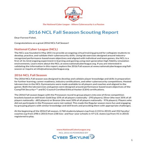 2) Forrest Fishel - 2016 NCL Scouting Report | PDF