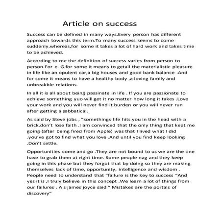 Article on success | DOCX | Career Advice | Careers