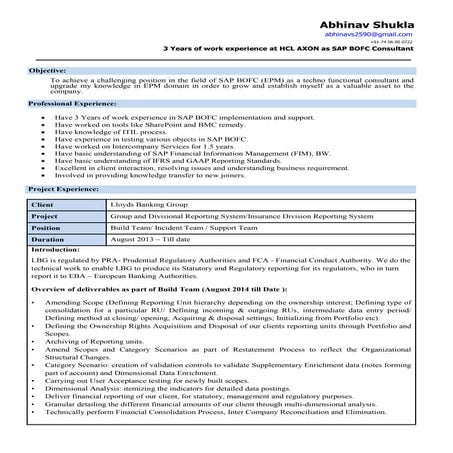 SAP BOFC Resume | PDF