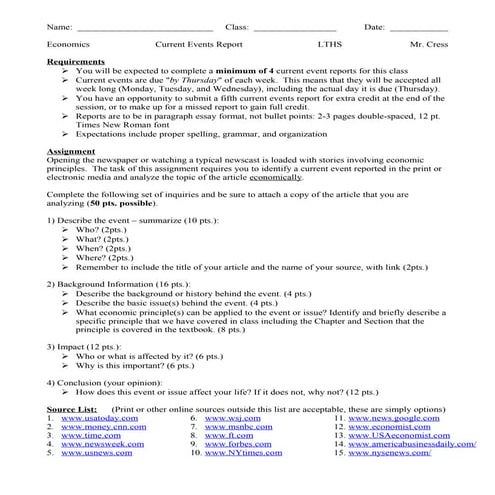 Current Events Assignment Rubric | DOC