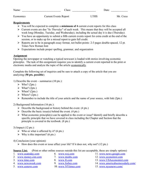 Current Events Assignment Rubric | PDF