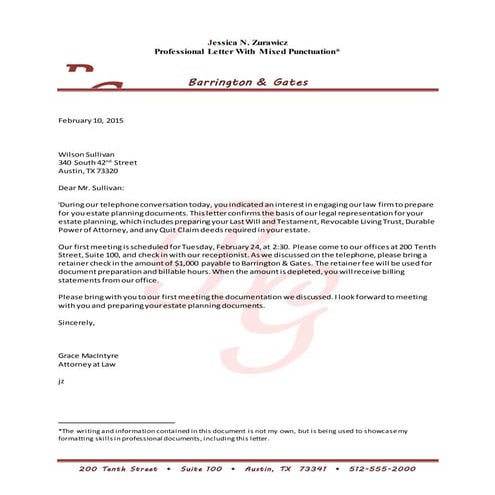 Professional Letter with Mixed Punctionation | DOCX