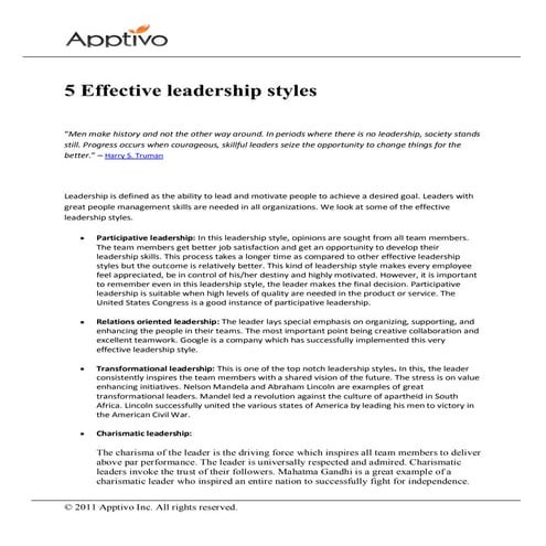 5 effective leadership styles | PDF